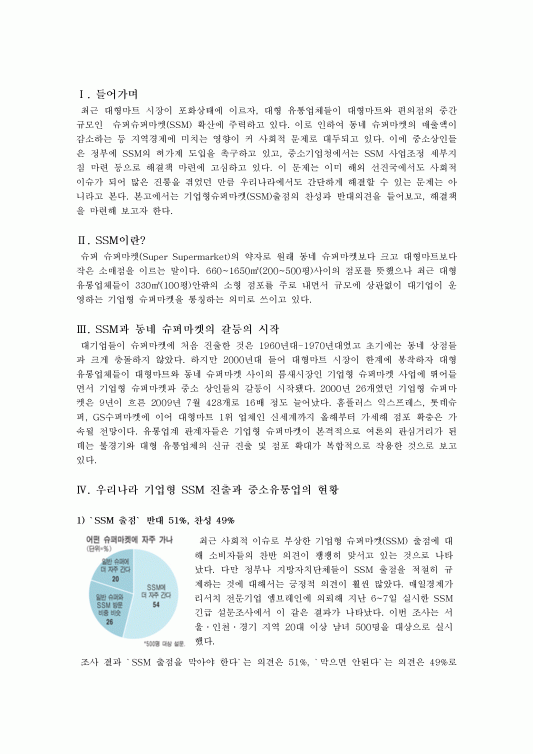 기업형슈퍼마켓(SSM)의 출점 찬반론과 해결방안