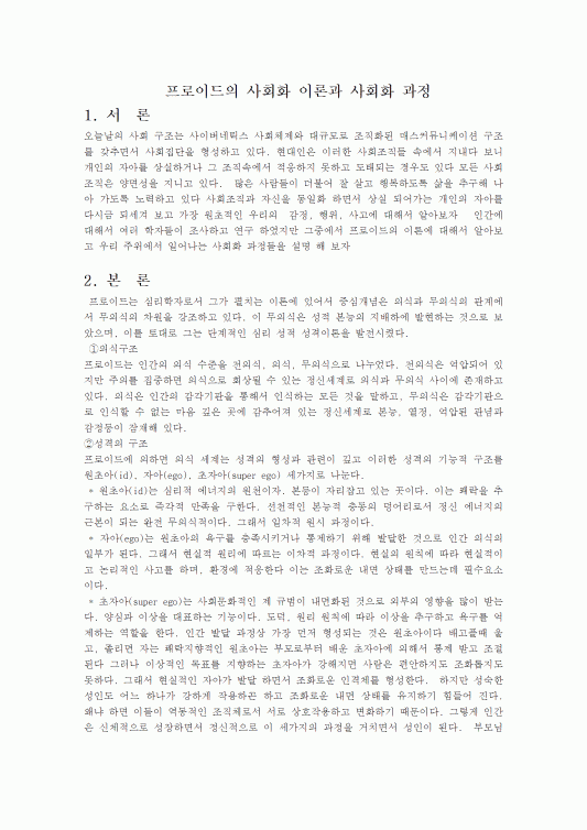 프로이드의 사회화 이론과 사회화 과정