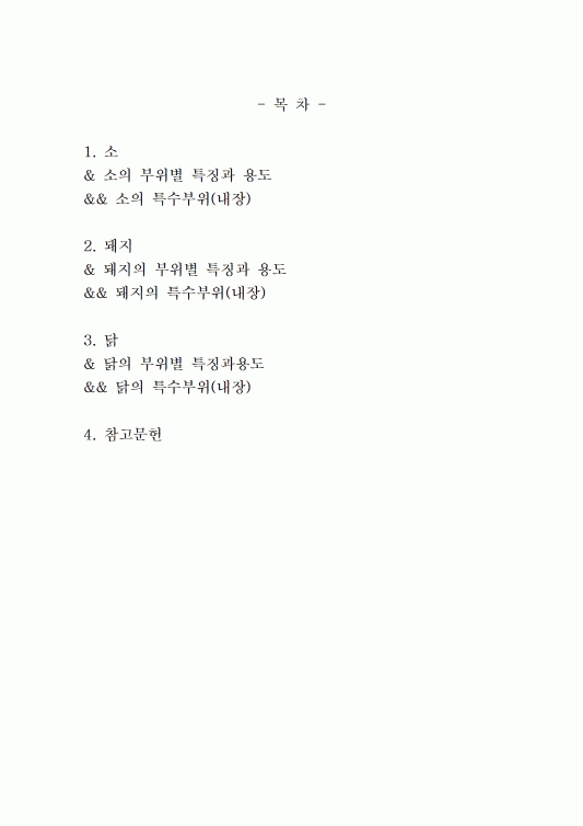 육류의 부위별 명칭과 용도
