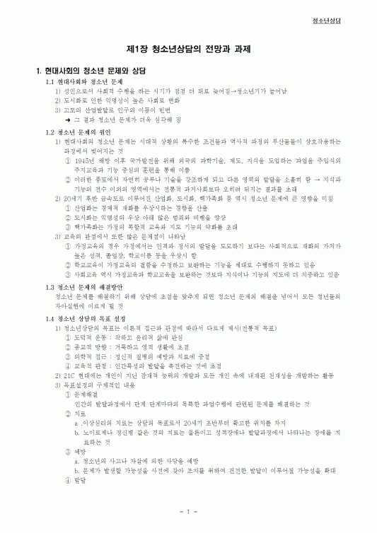 청소년 상담 요약, 정리