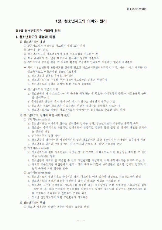 청소년 지도 방법론 요약, 정리