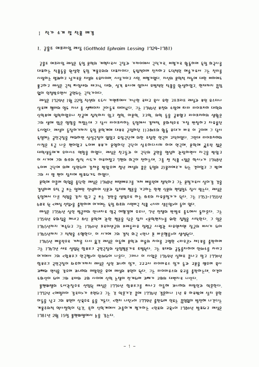 레싱 소개 및 작품배경, 작가연보, 작품 줄거리, 민나 폰 바른헬름 소개 및 인물 분석,그림(사진)