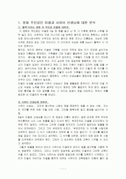 영화 블랙을 보고나서 특수교육학적으로 분석한 내용