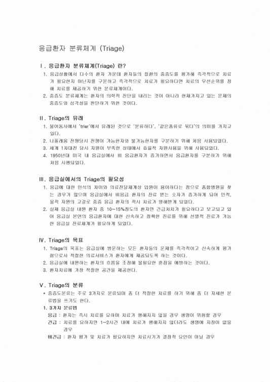 응급환자 분류체계(Triage)