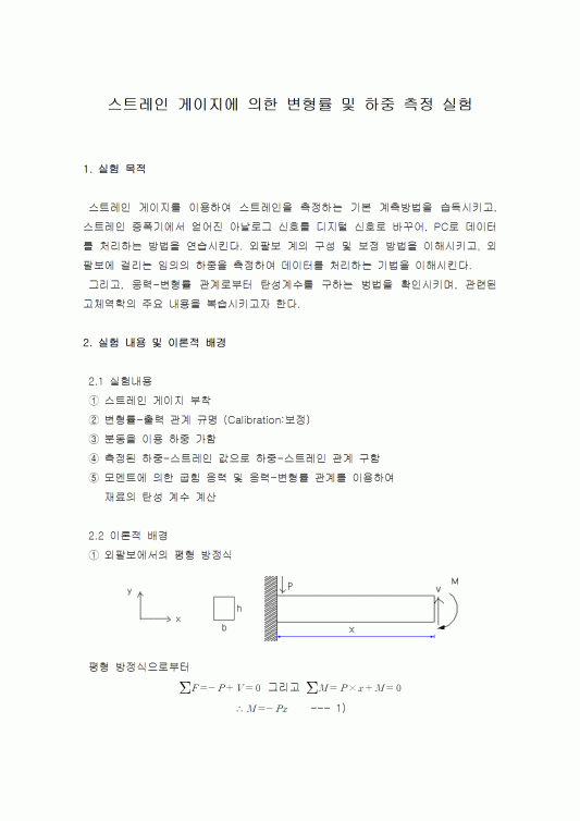 스트레인 게이지에 의한 변형률 및 하중 측정 실험