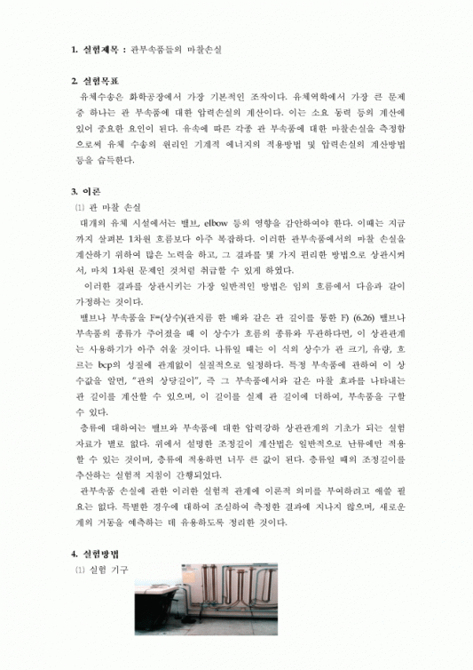 관부속품의 마찰손실