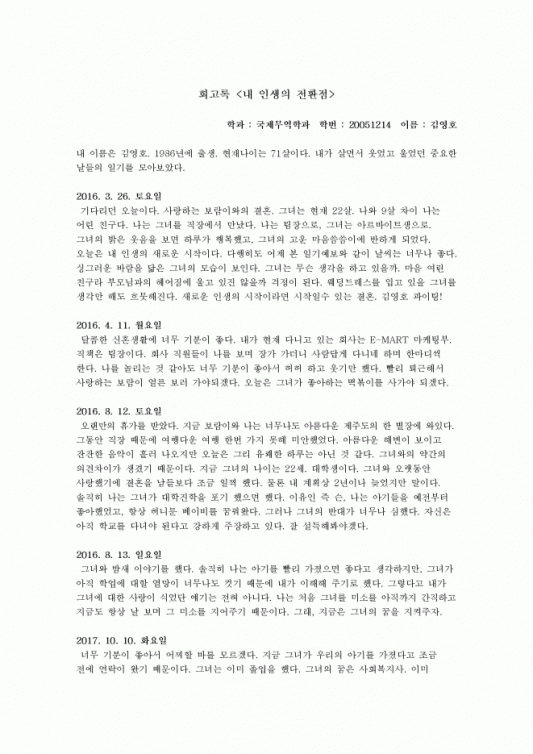 회고록 레포트 자료