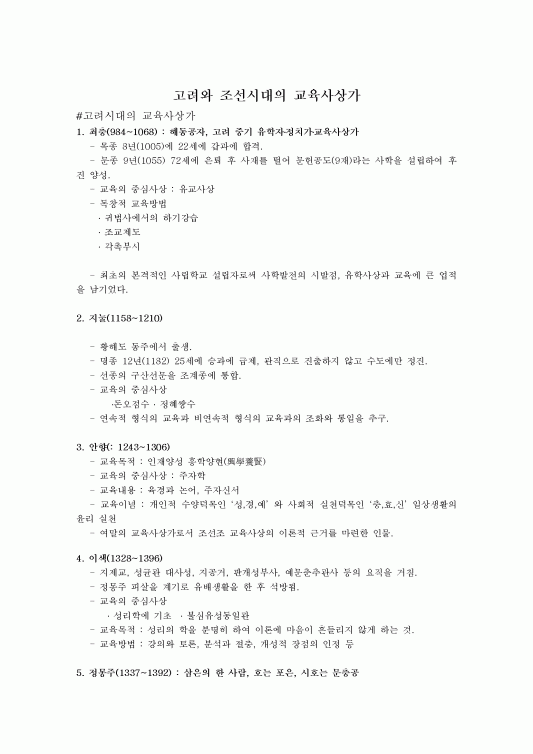 고려와 조선시대의 교육사상가