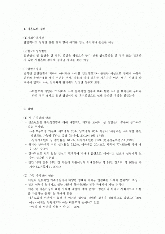 미혼모사업 레포트 자료