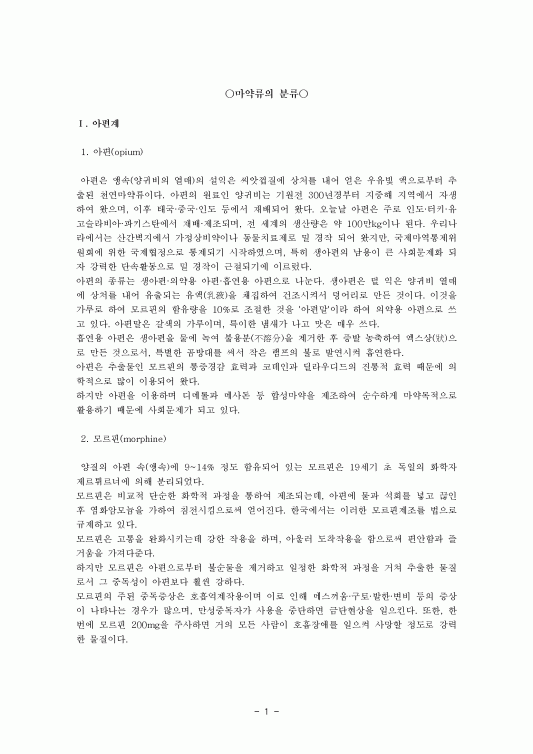 레포트: 마약류의 분류 및 조사