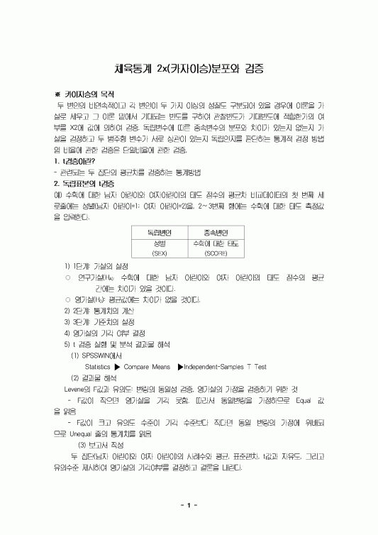 체육통계 2x(카자이승)분포와 검증