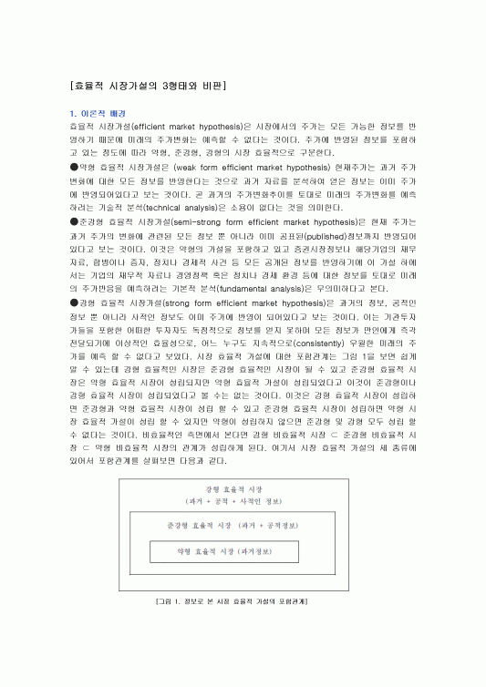 효율적 시장가설의 3형태 설명 및 비판