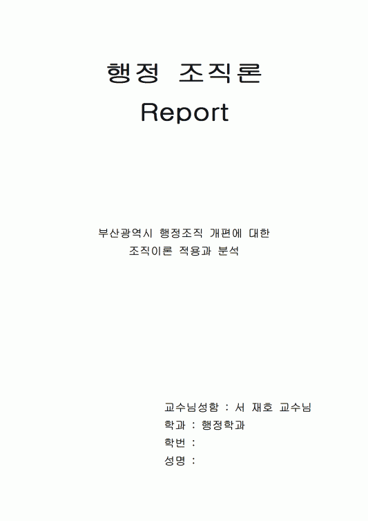 부경대 행정학과 서재호 교수님  - 부산광역시 조직개편에 대한 조직이론 적용과 분석