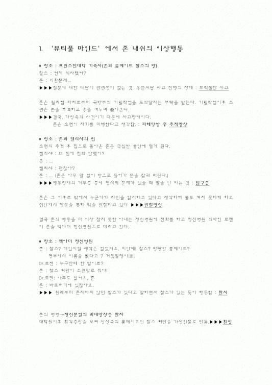 영화뷰티풀 마인드에서 존 내쉬의 이상행동