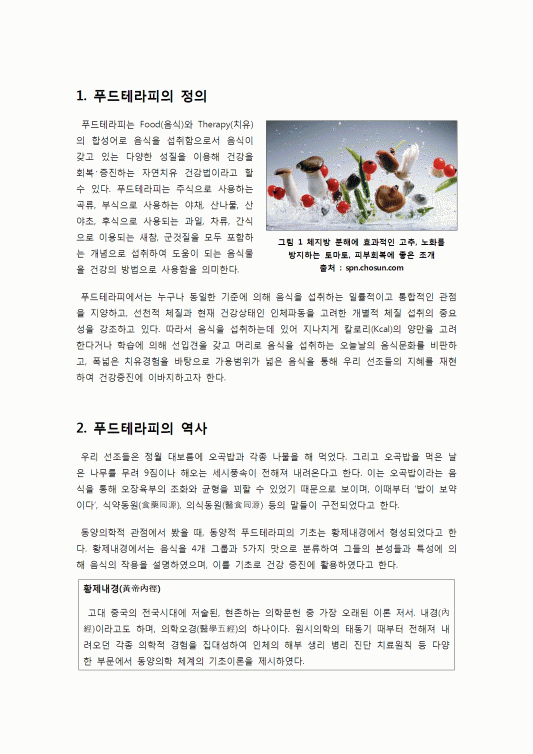 [푸드테라피]푸드테라피의 정의와 역사, 필요성 및 현대인의 건강 증진에 미치는 긍정적 영향, 푸드 테라피(food therapy)의 모든 것
