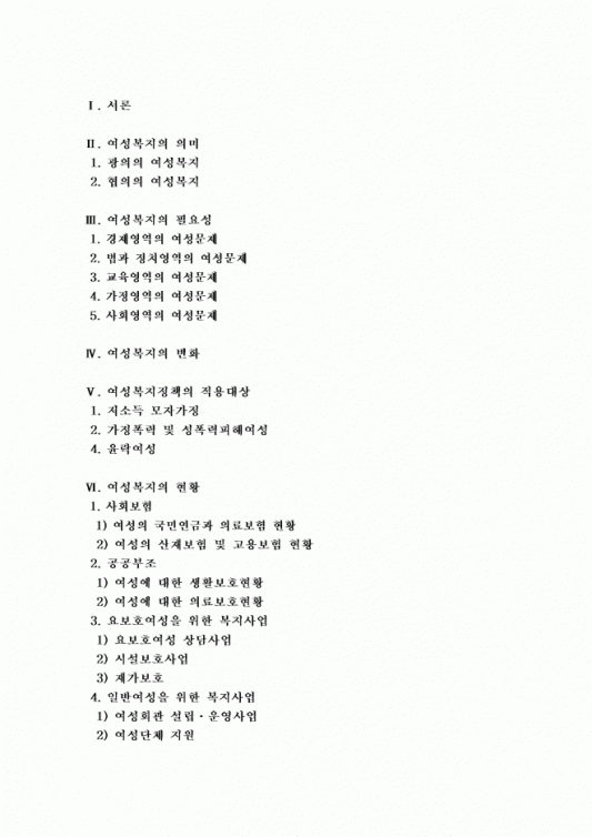 여성 복지의 실태와 해결방안