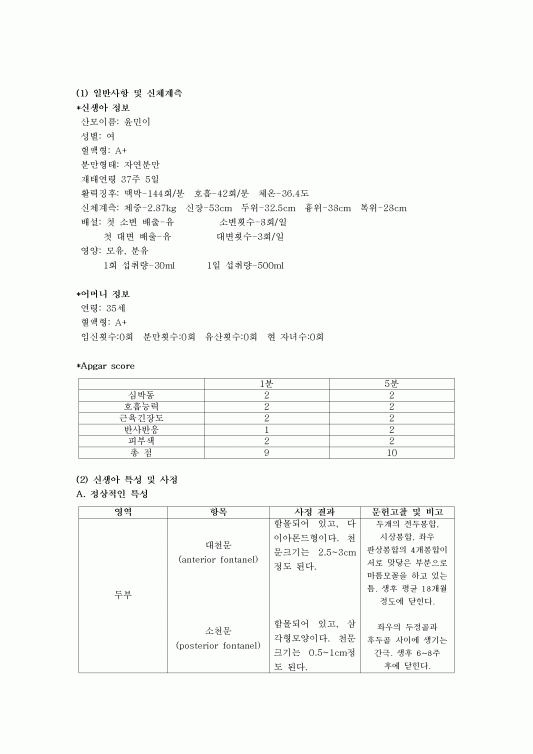 아동간호학 신생아실 CASE