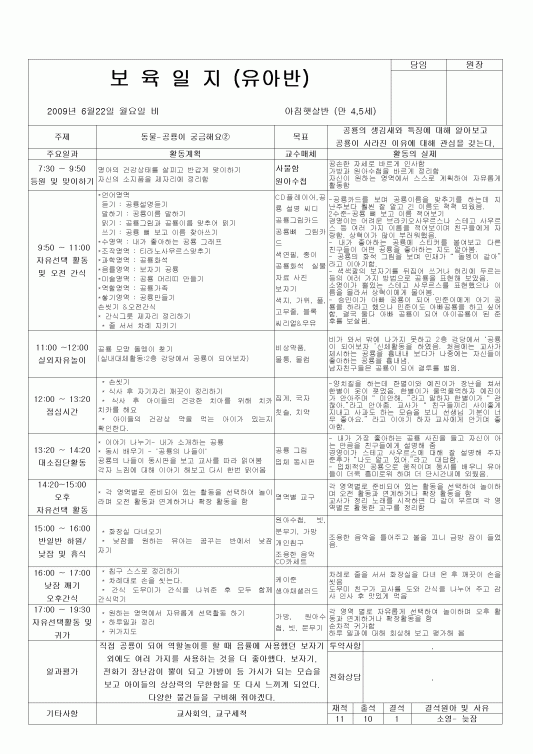 [사회복지] 평가인증 통과한 나와 동물 보육일지 (6~7세 통합)