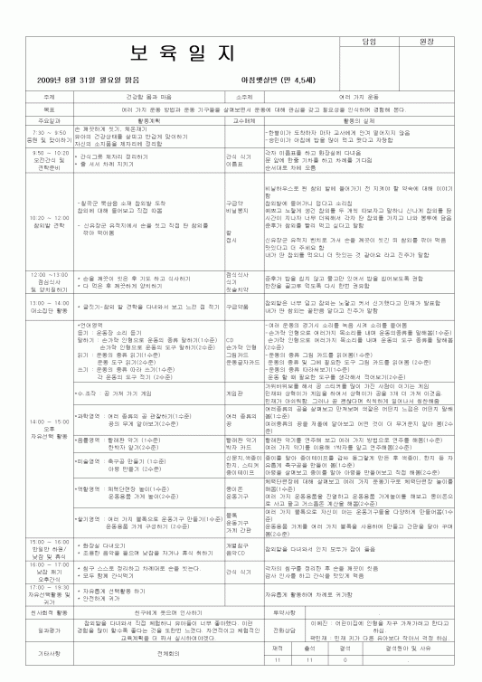 [사회복지] 평가인증 통과한 9월 건강한 몸과 마음 보육일지 (6~7세 통합)