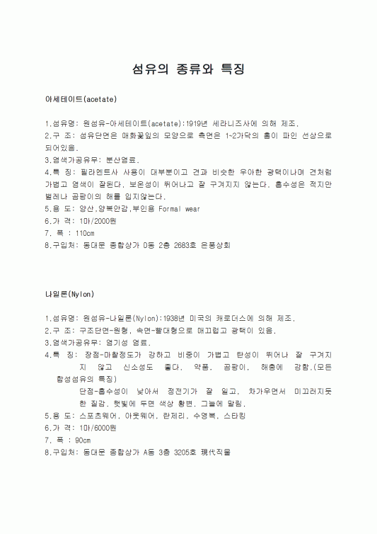 섬유의 종류와 특징
