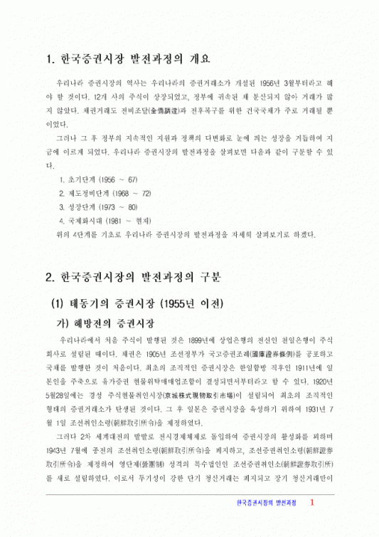 국내 증권시장의 변천사