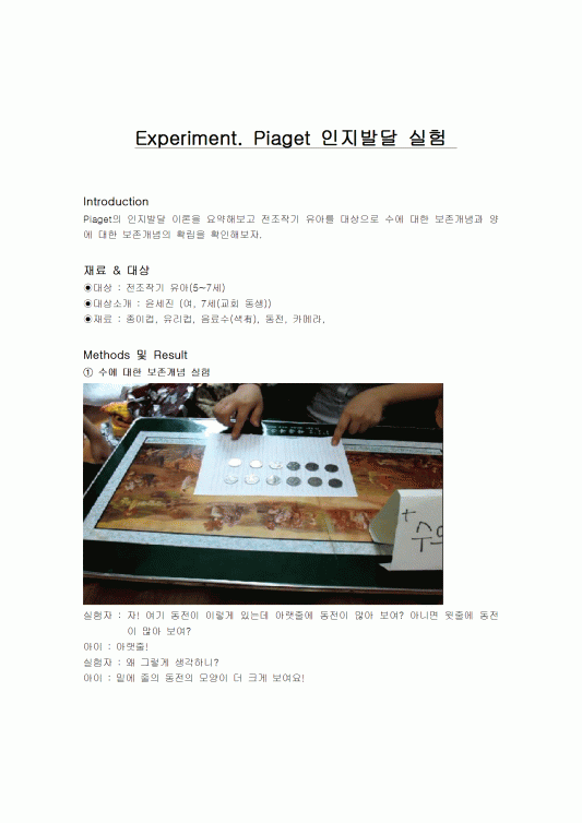Piaget 인지발달 실험