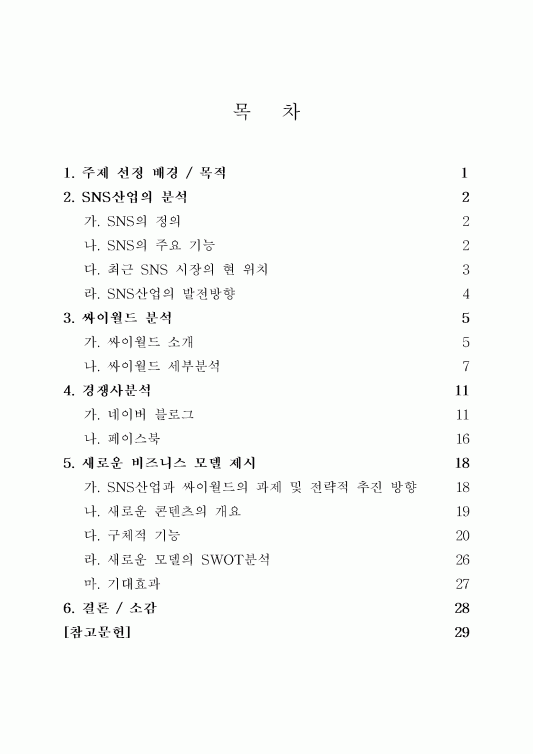 SNS 사업분석과 싸이월드를 통한 새로운 비즈니스 모델제시