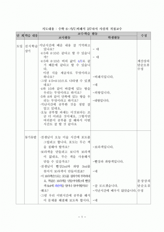 직접교수를 적용한 6학년 비례식수업안