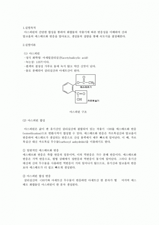 아스피린 합성실험 결과보고서