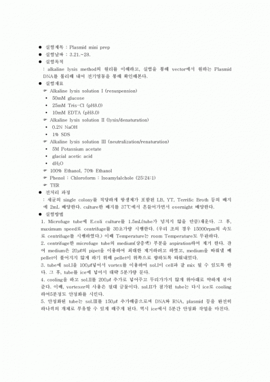 plasid mini prep 레포트 자료
