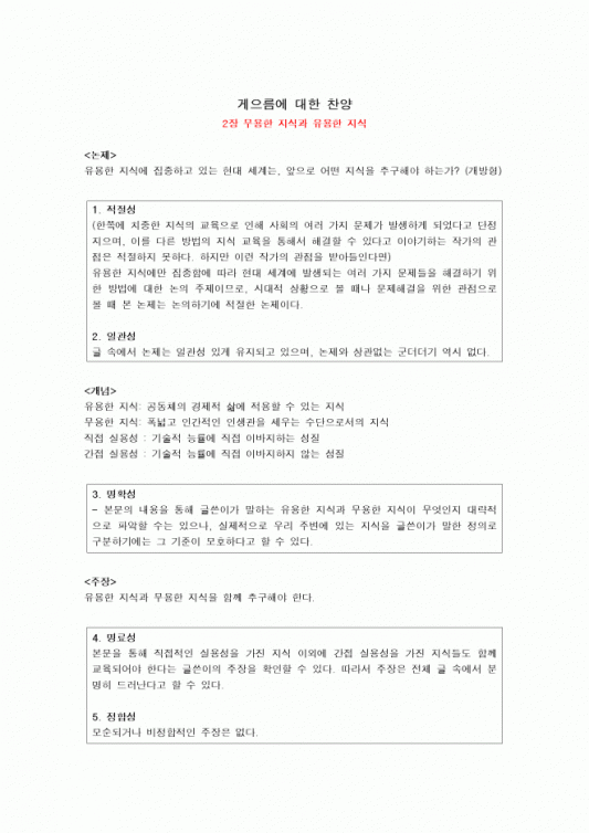 무용한 지식과 유용한 지식 논평문
