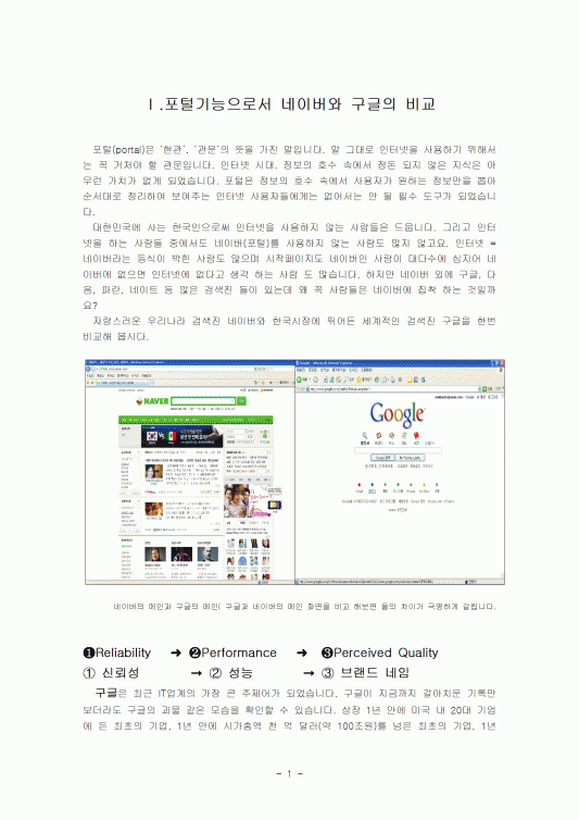 네이버, 인터파크, 구글의 비교