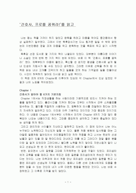 간호사, 프로를 꿈꿔라 독후감