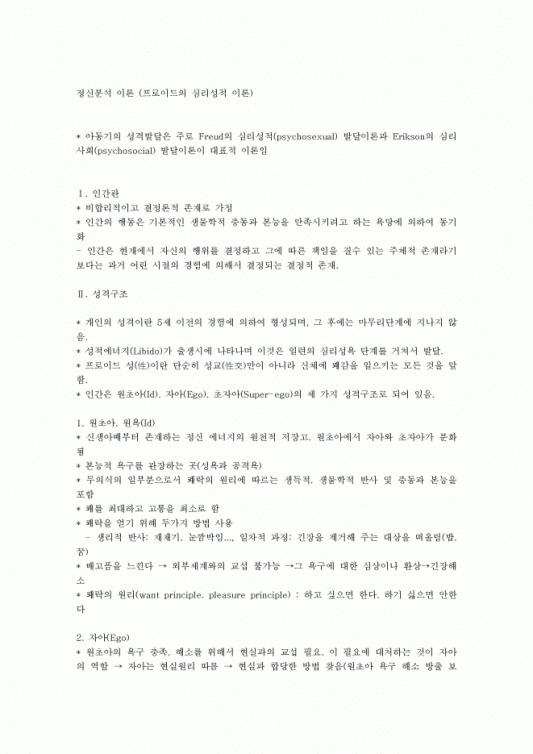 정신분석 이론 (프로이드의 심리성적 이론)