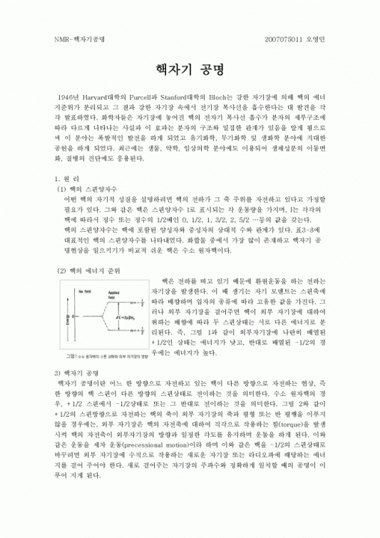 핵자기공명 원리와 응용사례