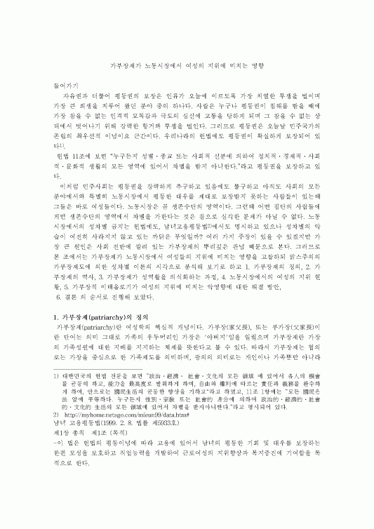 가부장제가 노동시장에서 여성의 지위에 미치는 영향