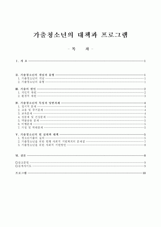 가출 청소년의 대책과 프로그램