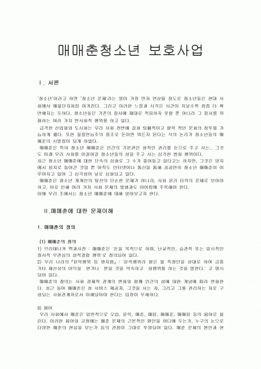 매매춘 청소년 보호 사업