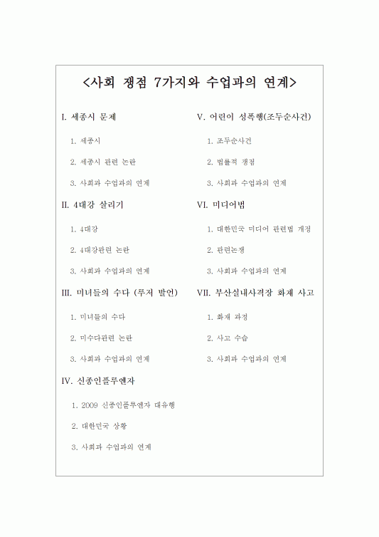 사회 쟁점 7가지와 수업과의 연계