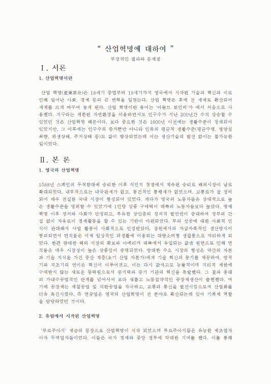산업혁명의 부정적 결과와 문제점에 대하여