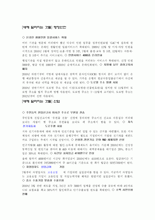 2010년 새해 달라지는 것들