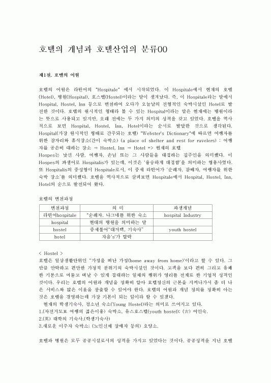 호텔의 개념과 호텔산업의 분류00