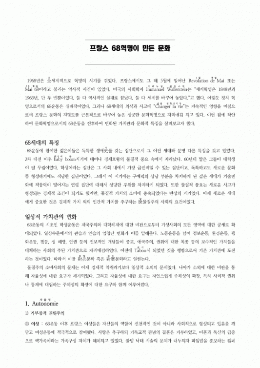 프랑스68혁명(5월혁명)이 만든 문화