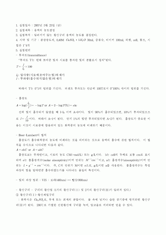 용액의 농도결정(예비+결과보고서)
