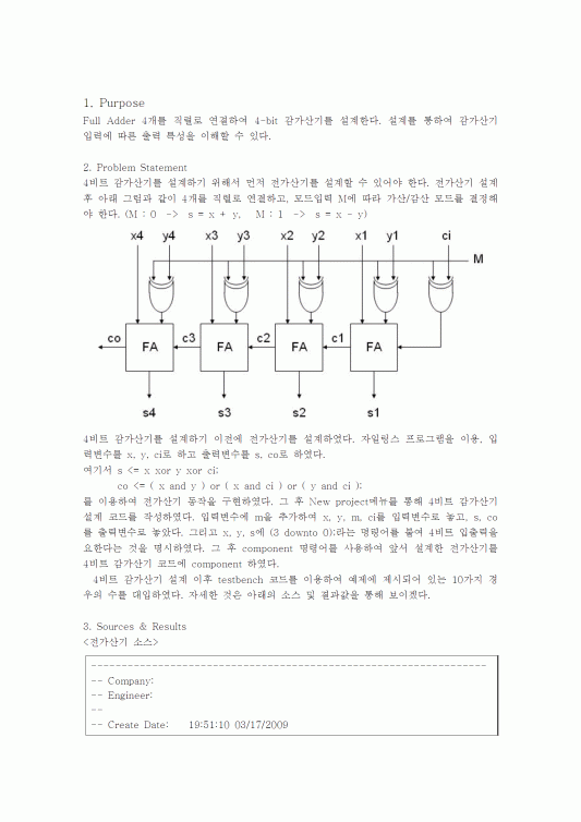xilinx를 이용한 4비트 가감산기 설계(vhdl)
