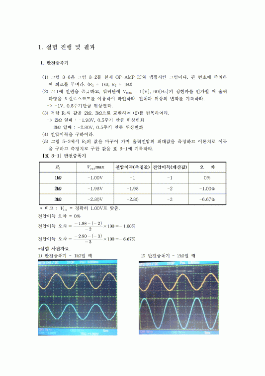 기초회로실험 결과레포트 - OP-AMP 증폭 실험