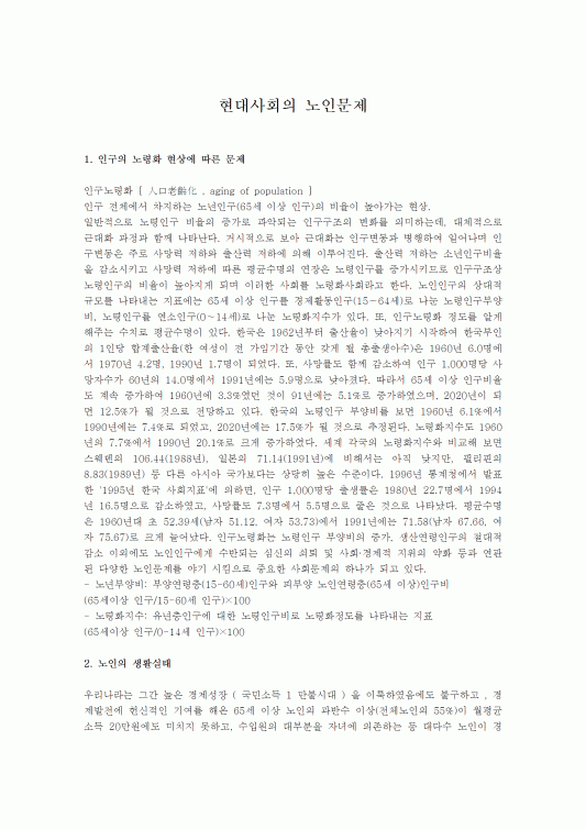 [사회과학] 현대사회의 노인문제 [분석/조사]