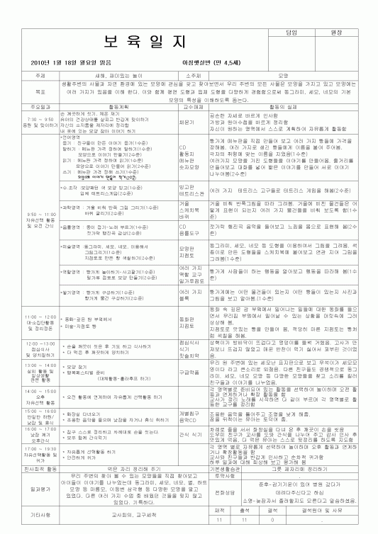 평가인증 통과한 6,7세 1월 3째주 새해, 재미있는 놀이 보육일지 : 모양