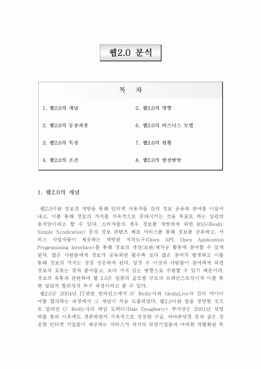 웹 2.0 분석 레포트 자료