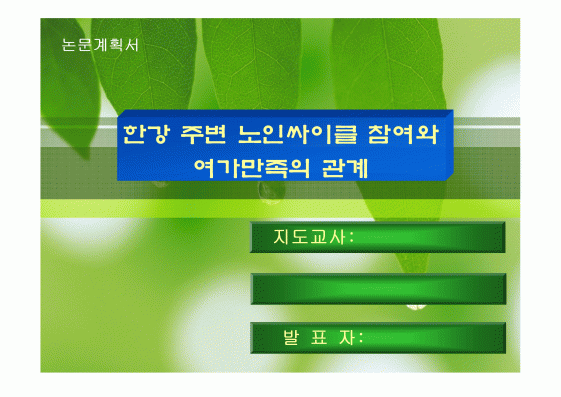 한강 주변 노인싸이클 참여와 여가만족의 관계(논문계획서)